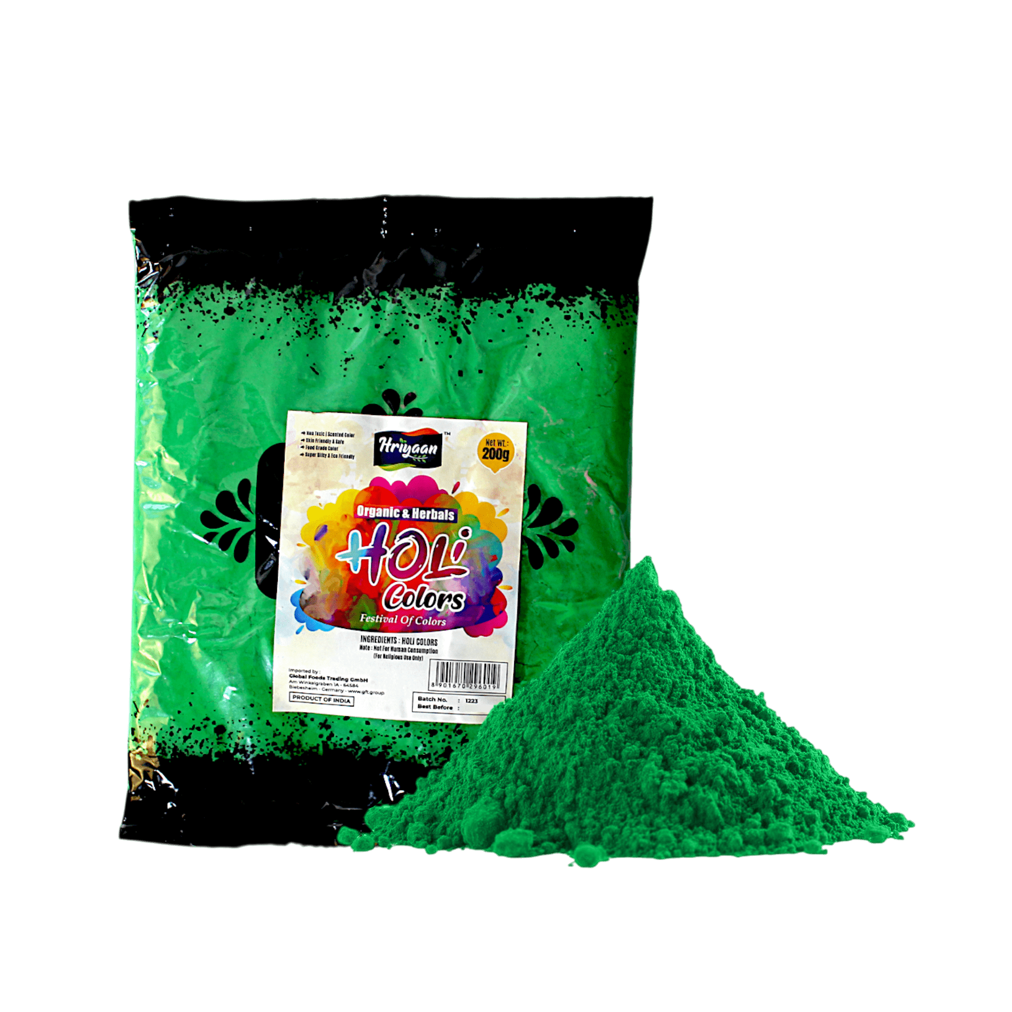 Holi Farbe - 200g Hellgrünes Organisch Pulver – Jamoona